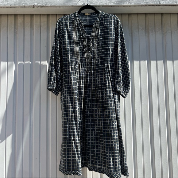 Matta | Dresses | Matta Navy Blue White Plaid Check Windowpane Cotton ...